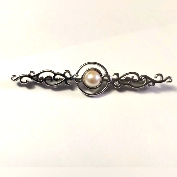 Monet | Jewelry | Vtg Monet Silver Tone Faux Pearl Filigree Bar Pin ...